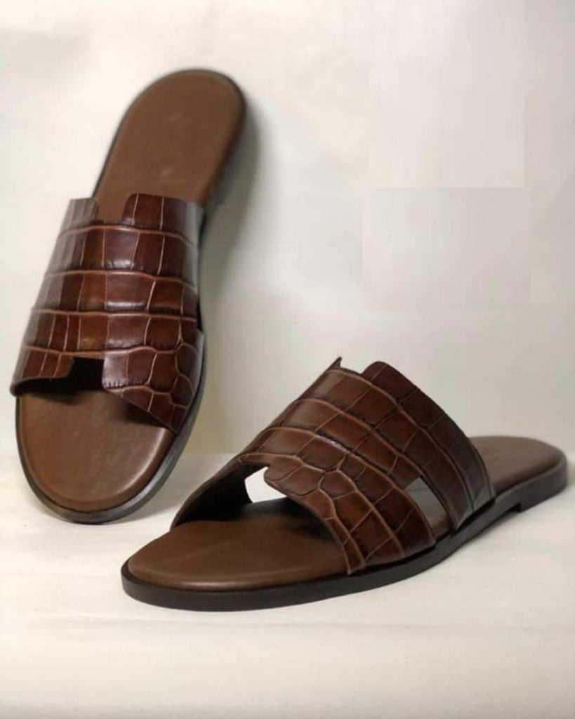 BROWN GOVERNORS ALLIGATOR SKIN SLIPPERS – NaijaFootStore