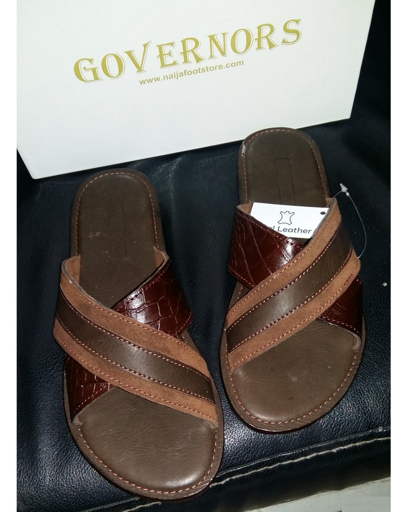 Governors Suede Alligator SKin Cross Mix Slippers - Brown – NaijaFootStore